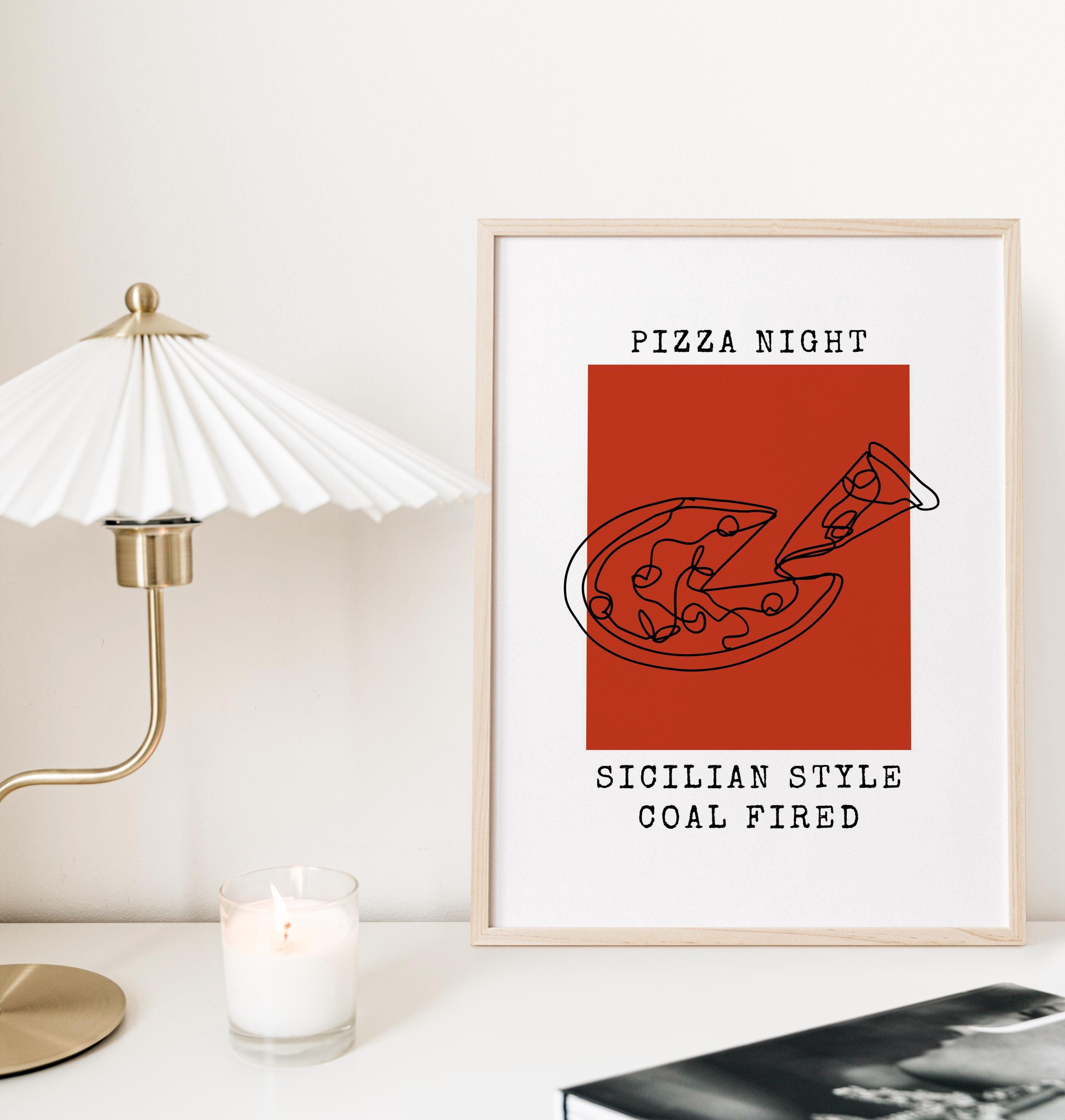 Pizza Night Art Print, Digital Download, Kitchen Printable Art, Trendy ...