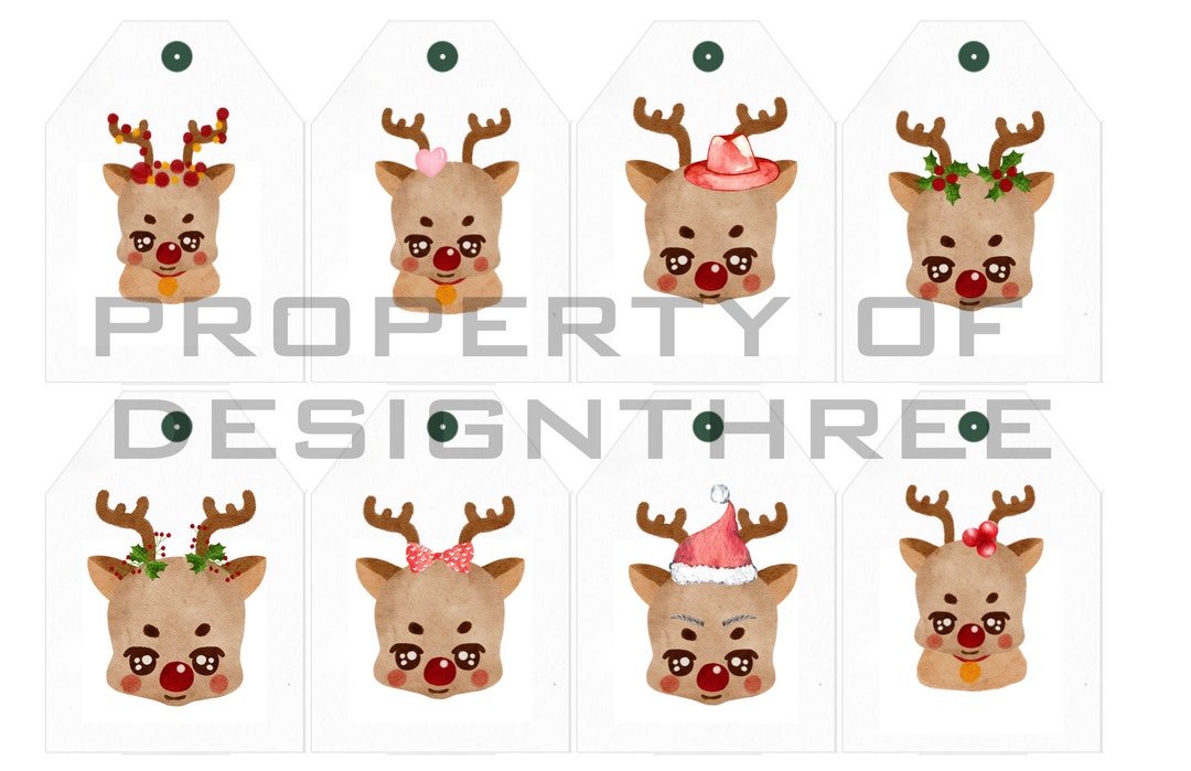 Christmas Reindeer Tag, Christmas Reindeer Label - Etsy