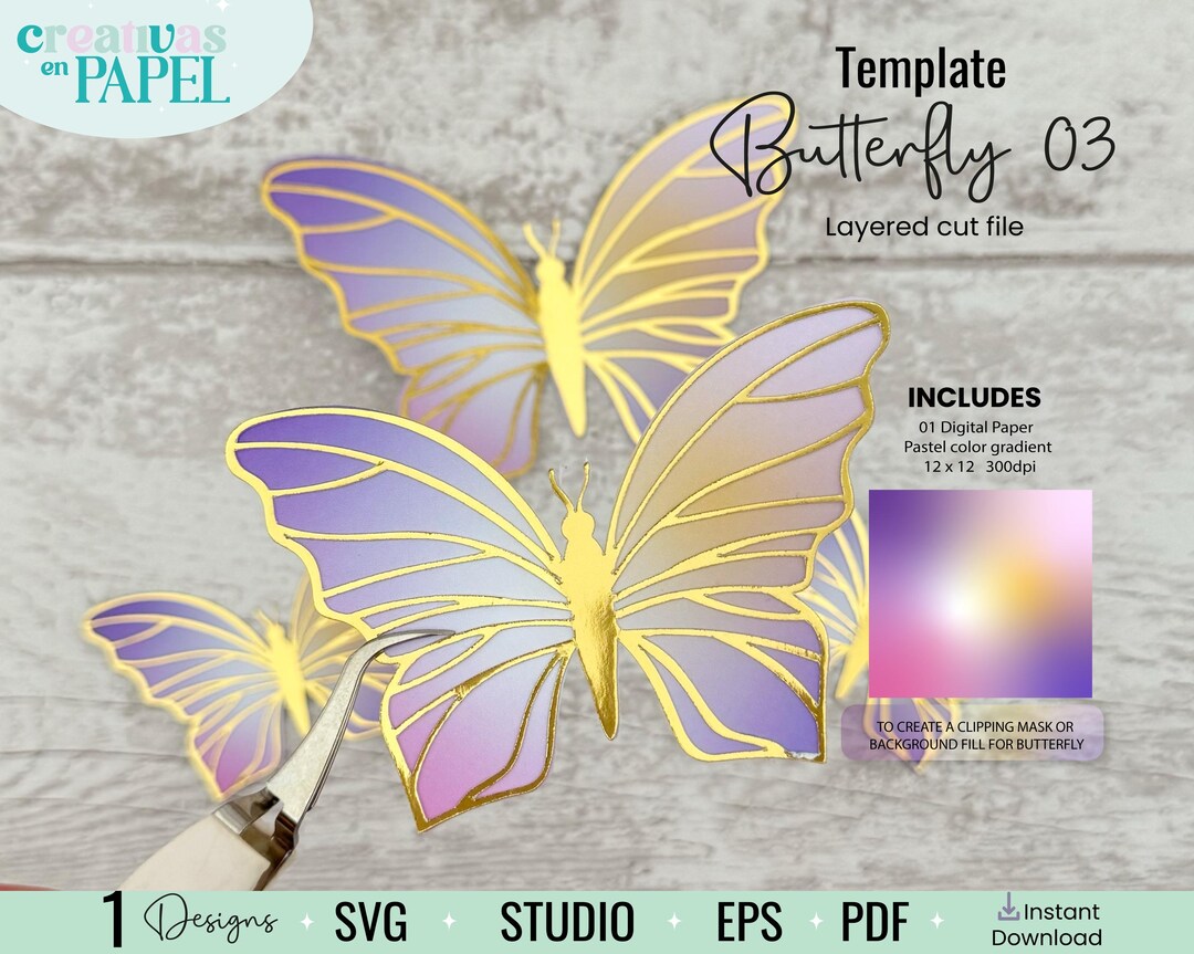 Butterfly With Gradient Background SVG, 3D Butterfly SVG, Butterfly ...