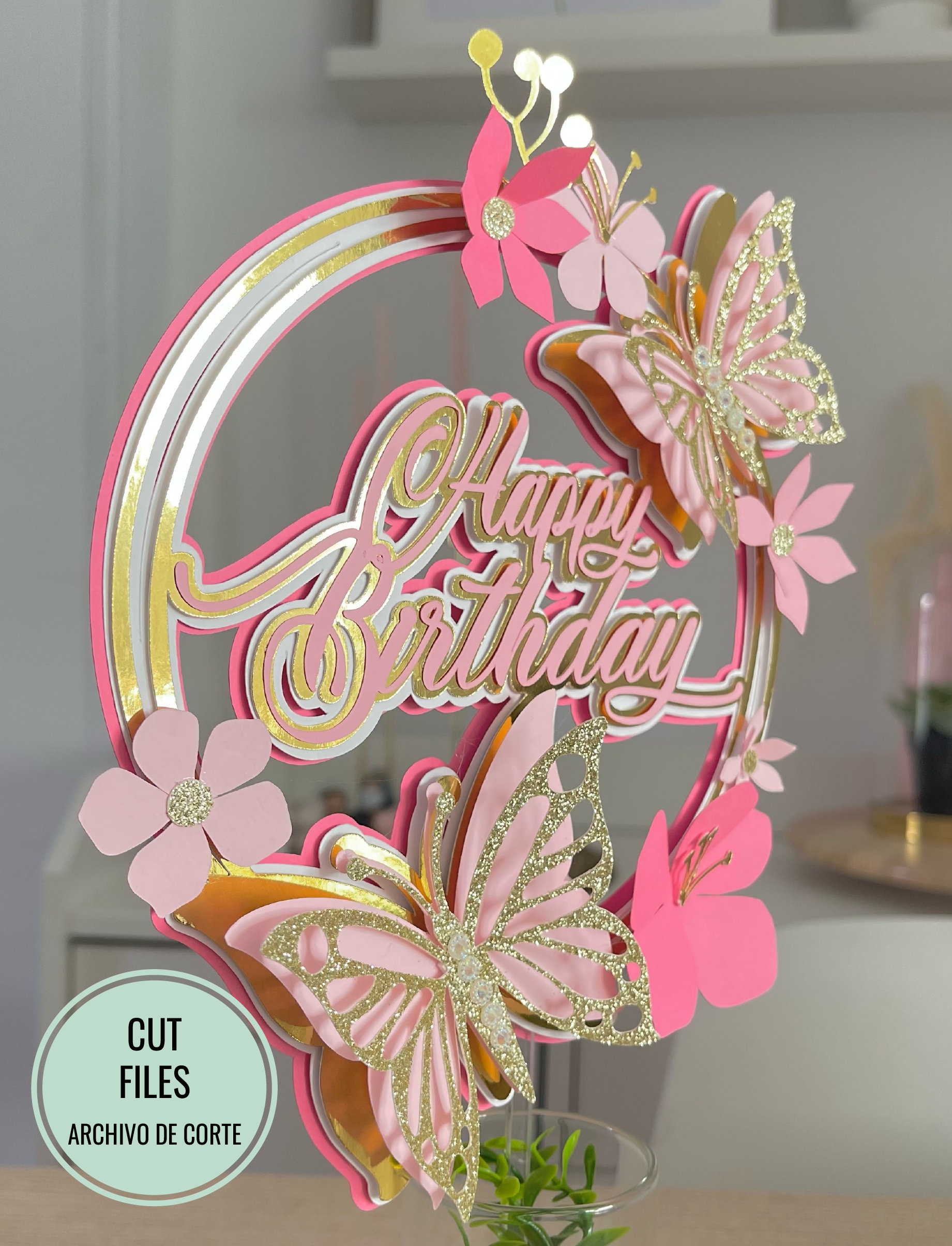 Cake Topper Happy Birthday Basic Flowers and Butterflies Svg - Etsy