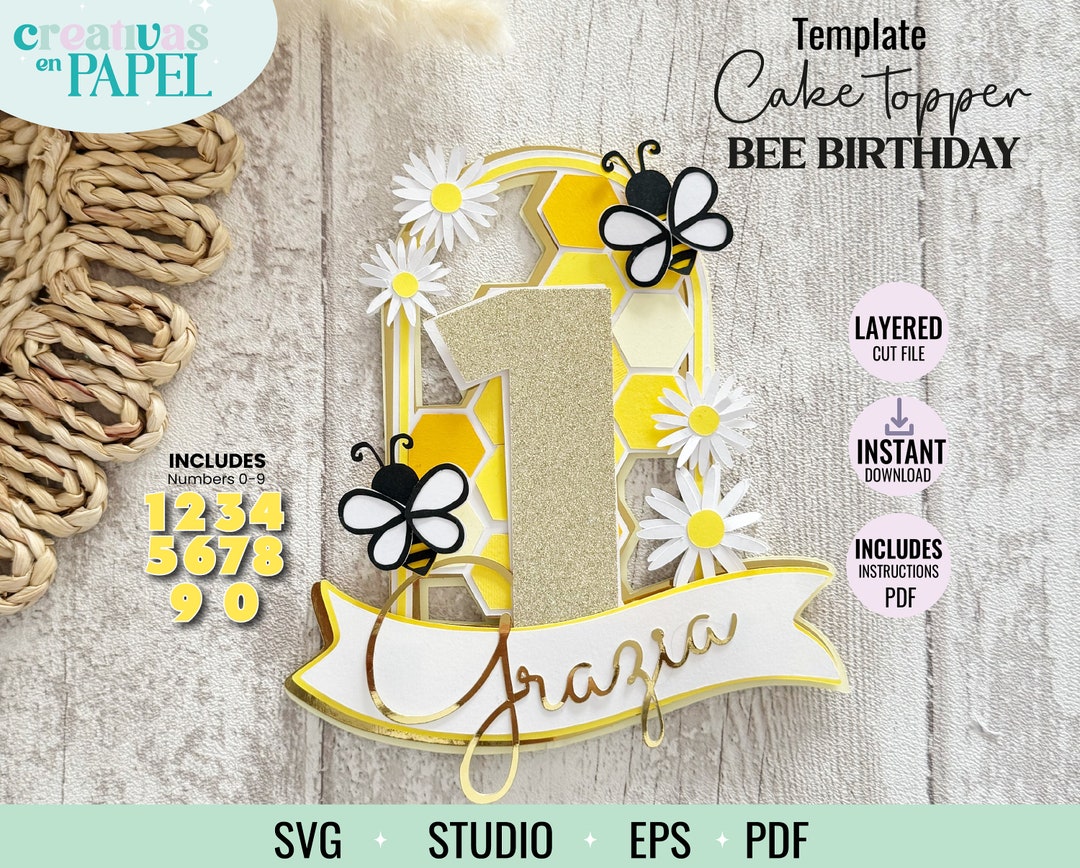 One Bee Cake Topper Svg, Studio, Eps,pdf, First Birthday Bee Cutting ...