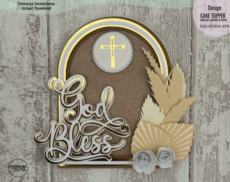 3D Cake Topper Arch God Bless Boho With Pampas Cross Svg - Etsy