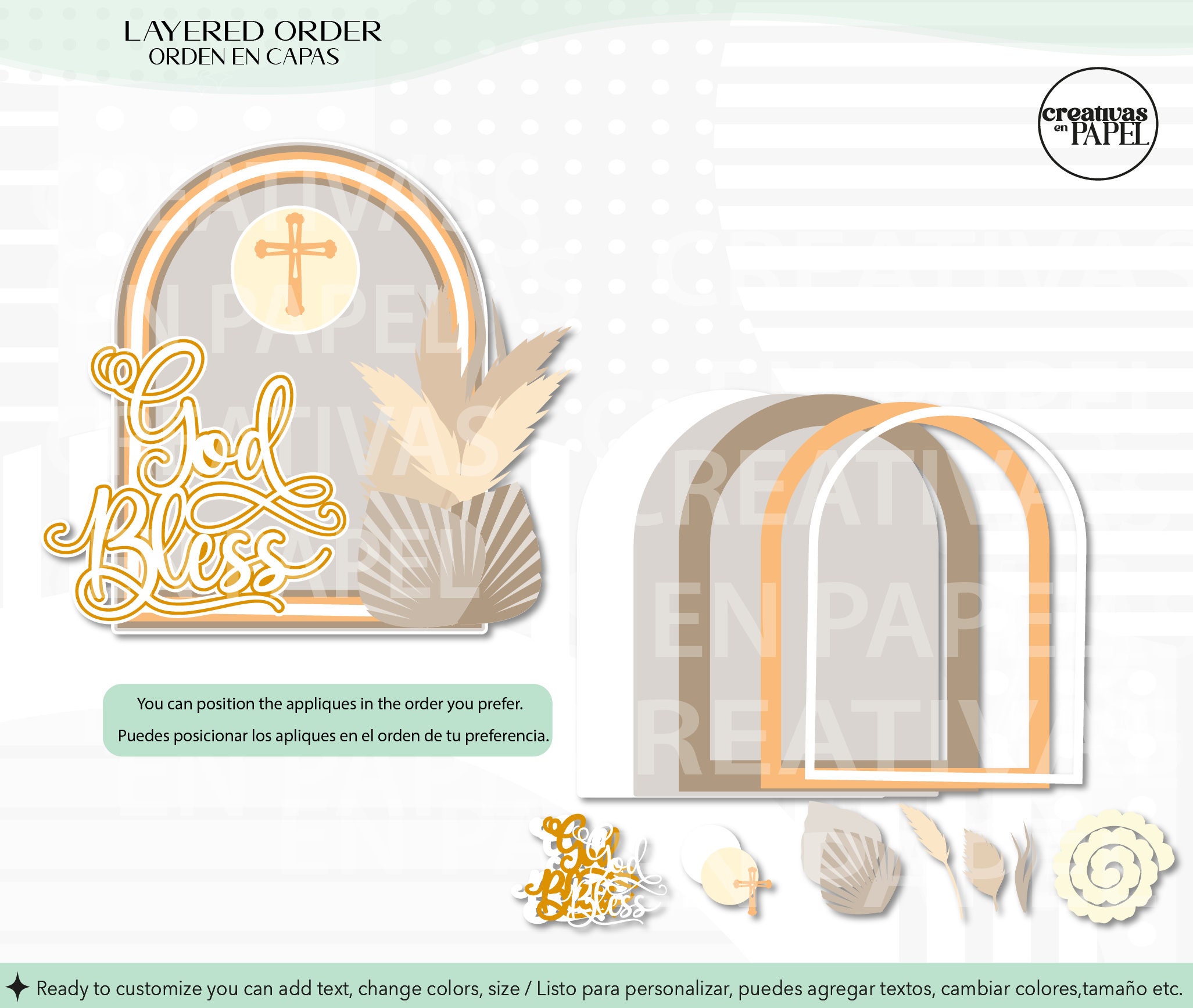 3D Cake Topper Arch God Bless Boho With Pampas Cross Svg - Etsy