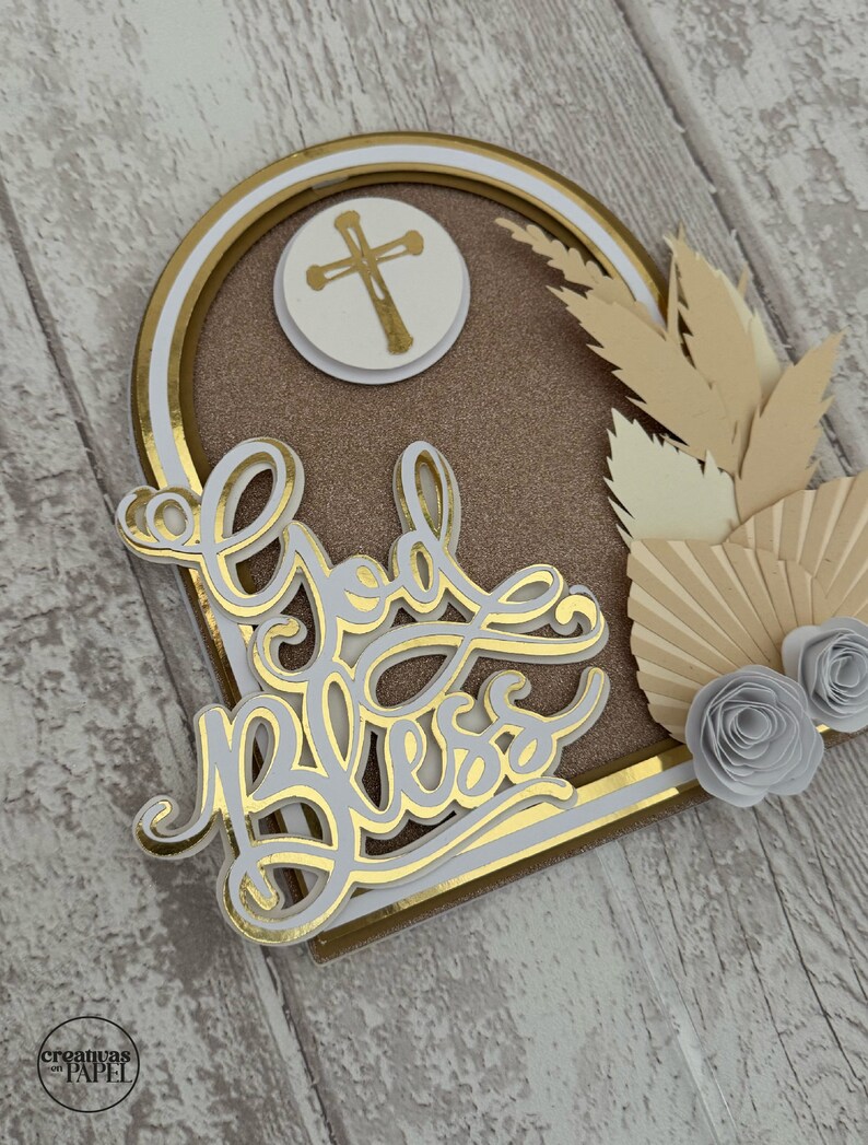 3D Cake Topper Arch God Bless Boho With Pampas Cross Svg - Etsy