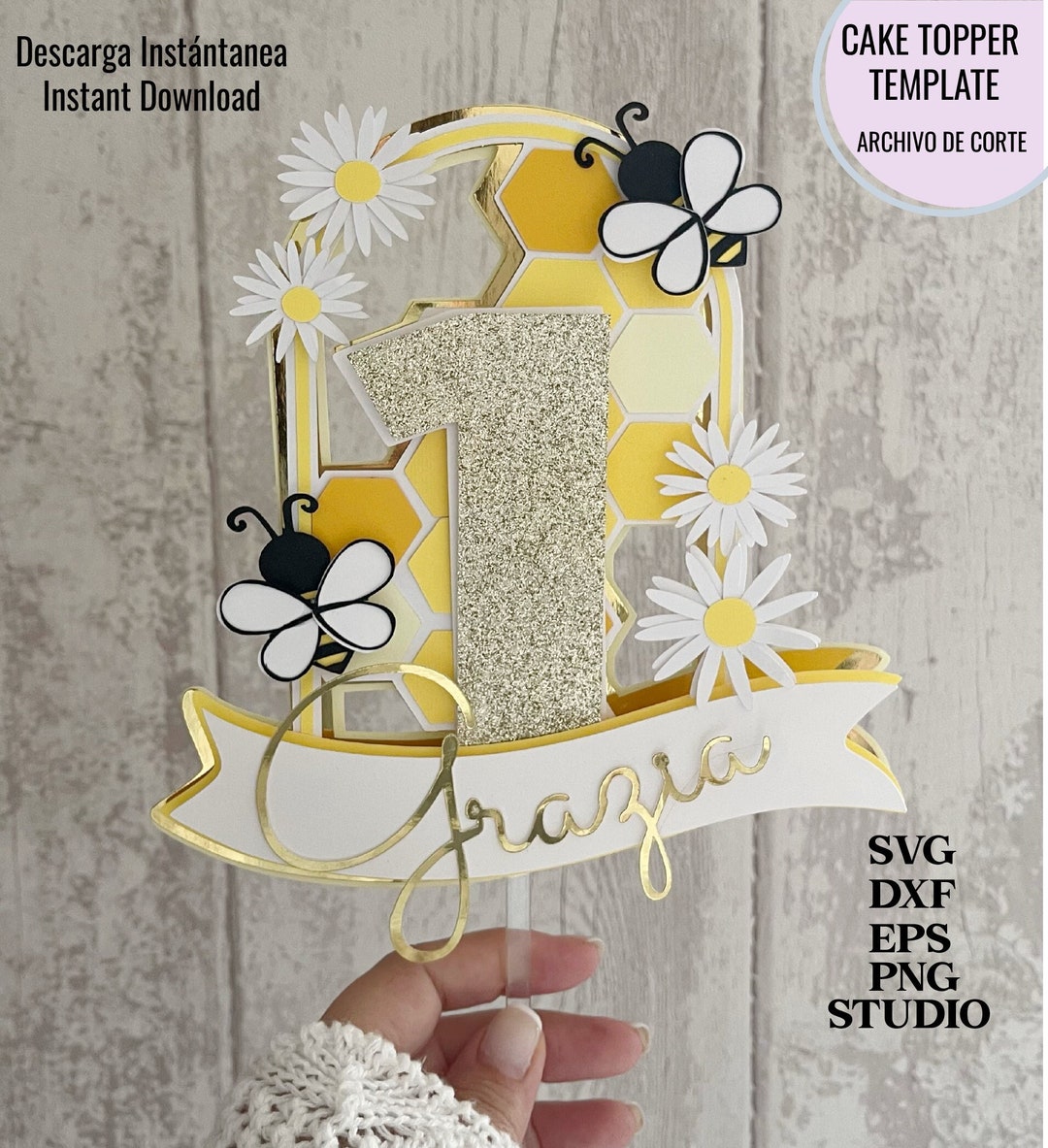 One Bee Cake Topper Svg, Studio, Eps, Dxf, Png, First Birthday Bee ...