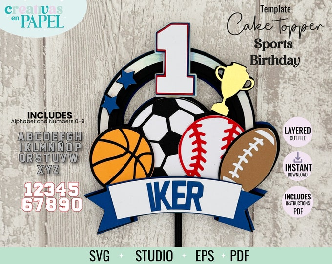 Sports Layered Cake Topper Svg, Cut File Birthday Cake Topper, Baby ...