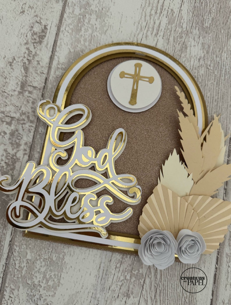 3D Cake Topper Arch God Bless Boho With Pampas Cross Svg - Etsy