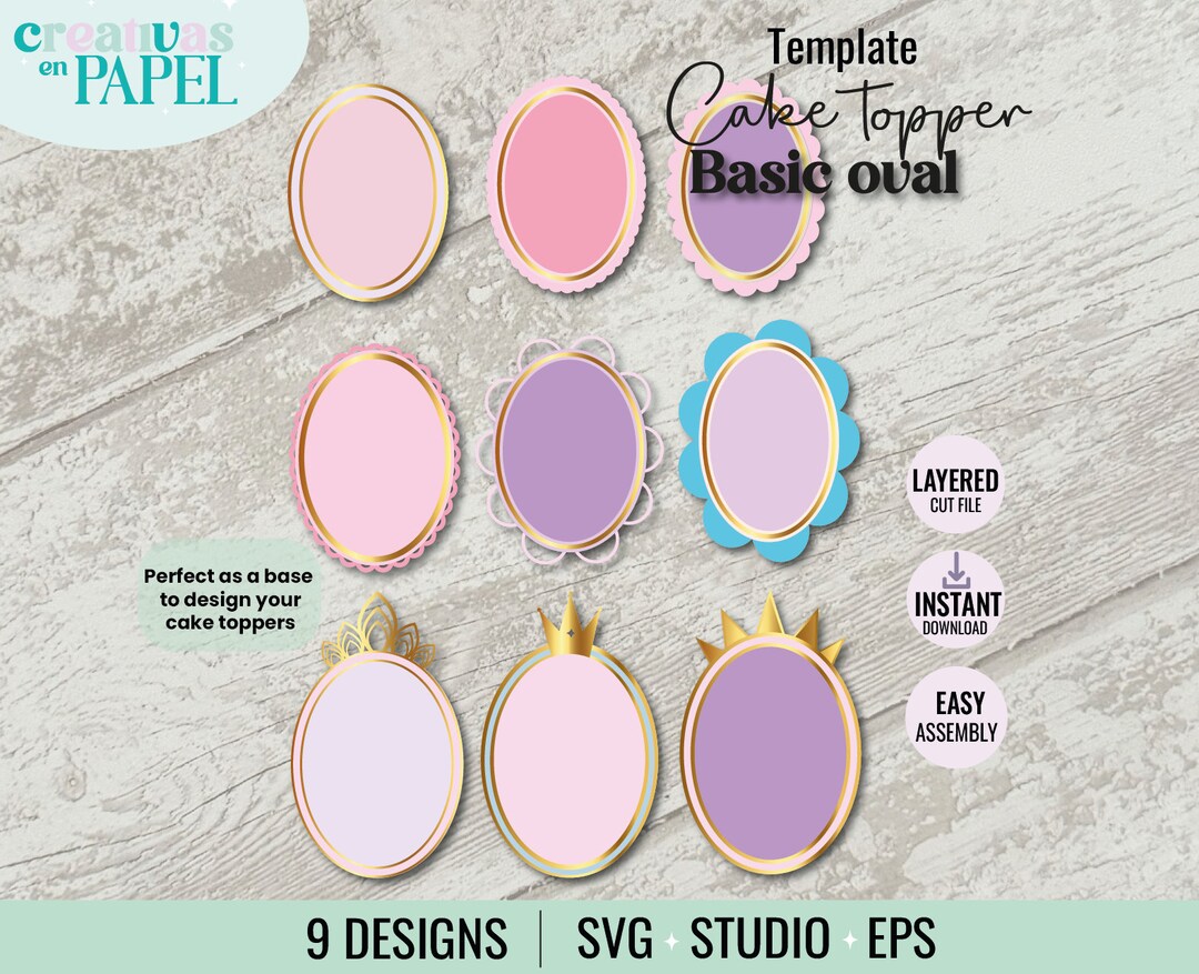 Base Pack for Oval Cake Topper Svg, Ai, Studio, Cut File Cake Topper ...
