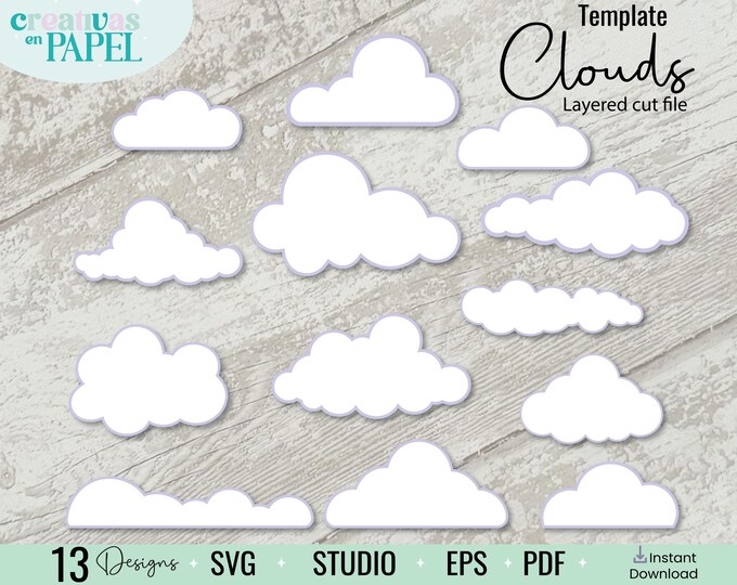 Clouds SVG, Set of Clouds, Clouds Clipart, White Clouds, Cute Clouds ...