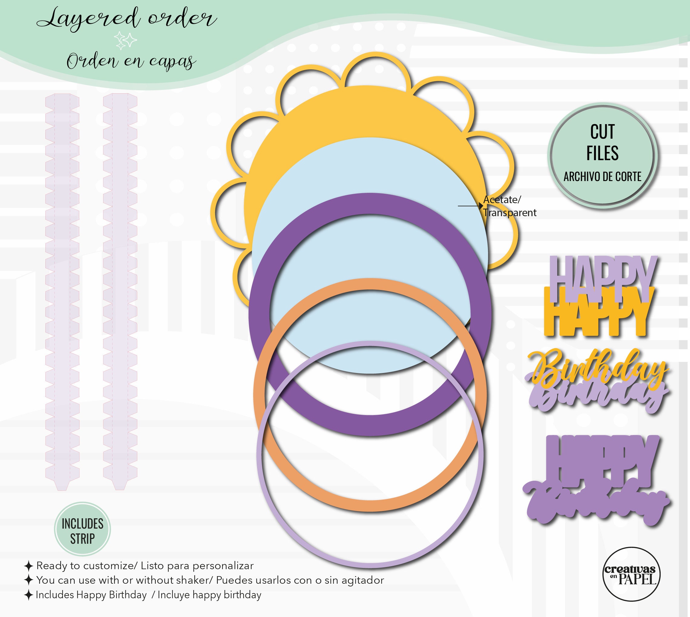 Cake topper happy birthday circulo escalopado shaker Svg - Etsy España