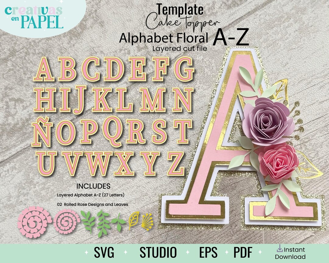 Letters A-Z Floral Layers SVG, Alphabet Floral SVG, Letters Cake Topper ...