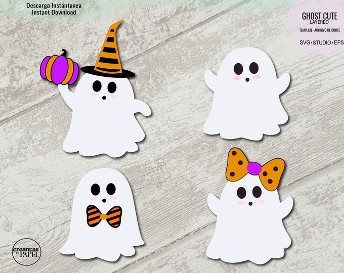Funny Ghosts Clip Art Layered Svg, Layered Ghost Cutting File Bundle ...