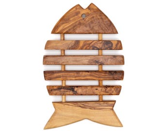 Fish-shaped Olive Wood Trivet(10"), Wooden Trivet, Heat Resistant, Hot ...