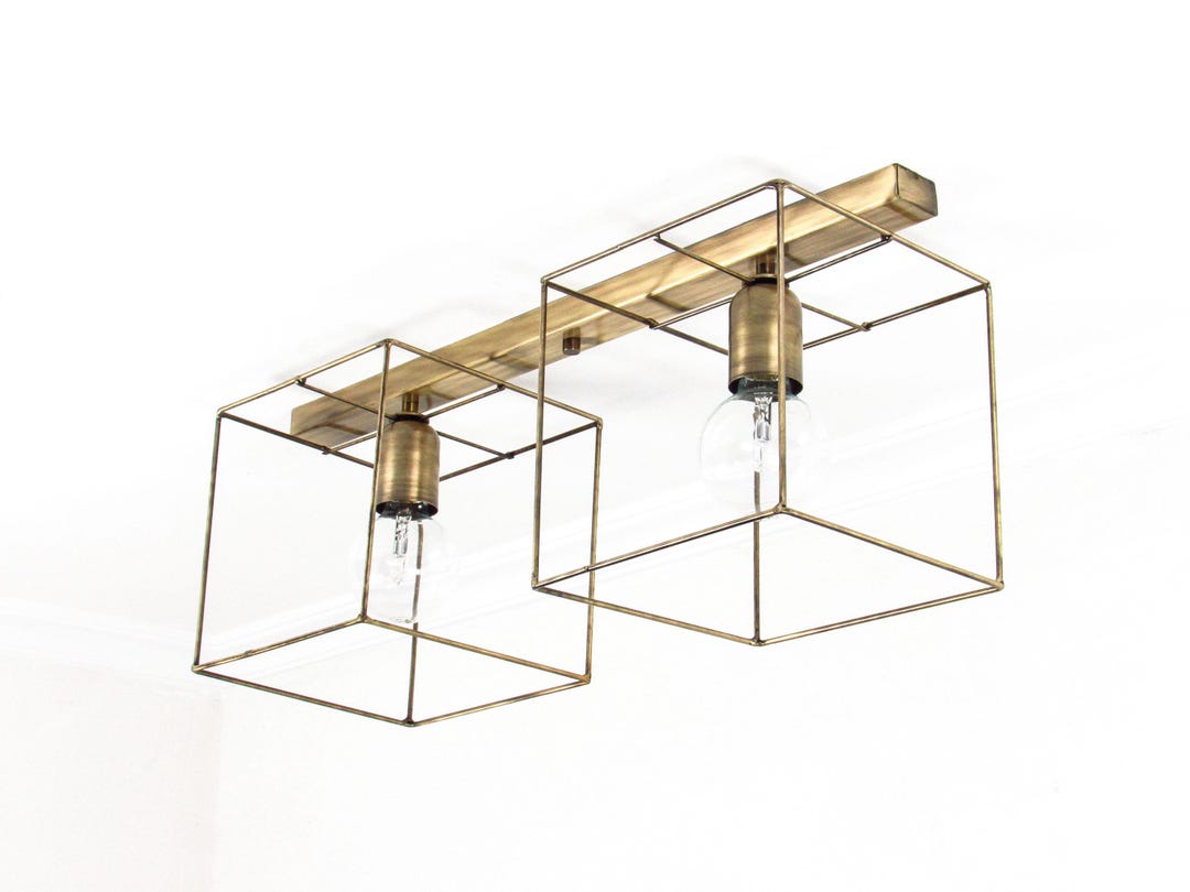 Double Cube Cage Flush Mount Light | Industrial Minimal Fixture | Wall ...