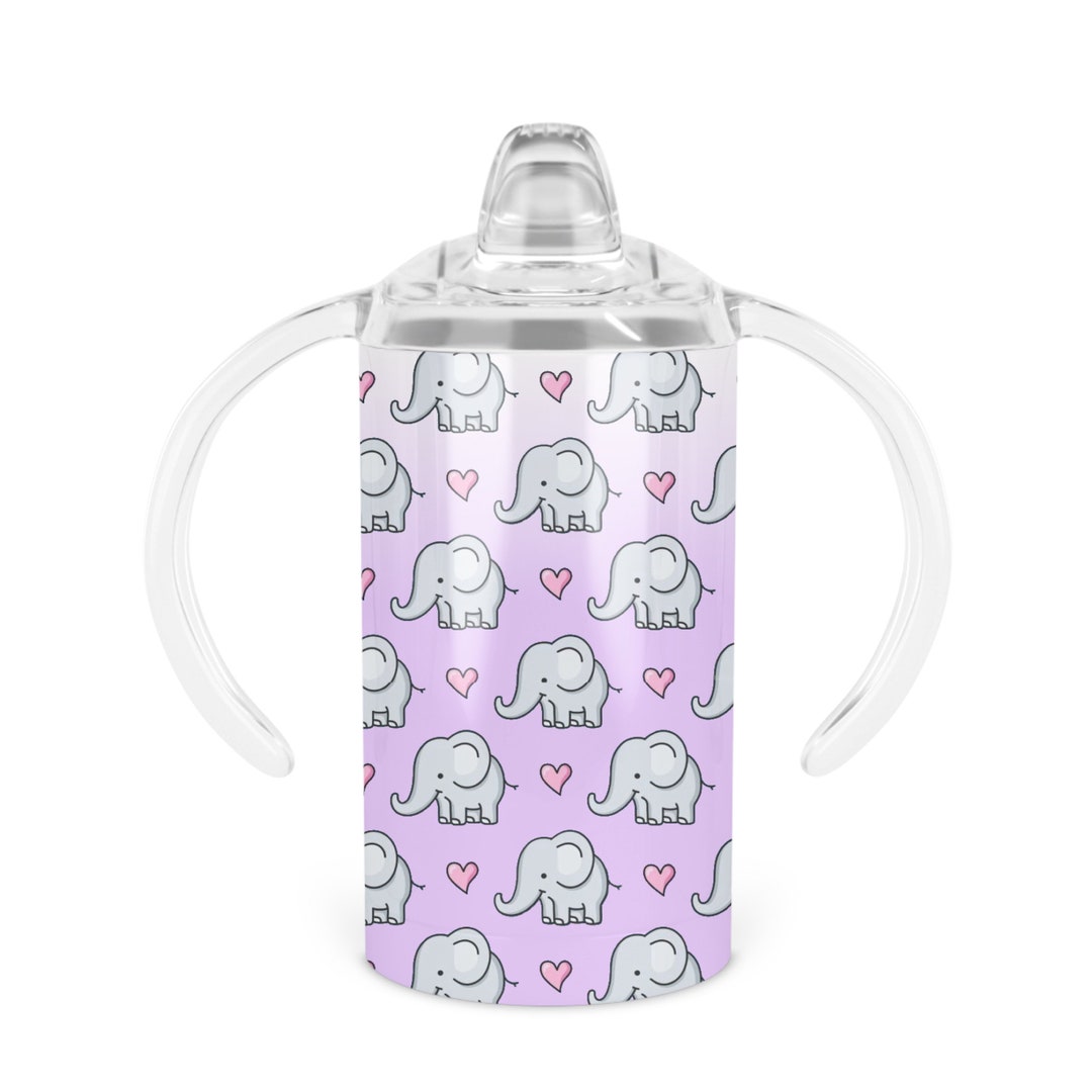 Personalized Elephants and Hearts Sippy Cup - 12 Oz Double Walled ...