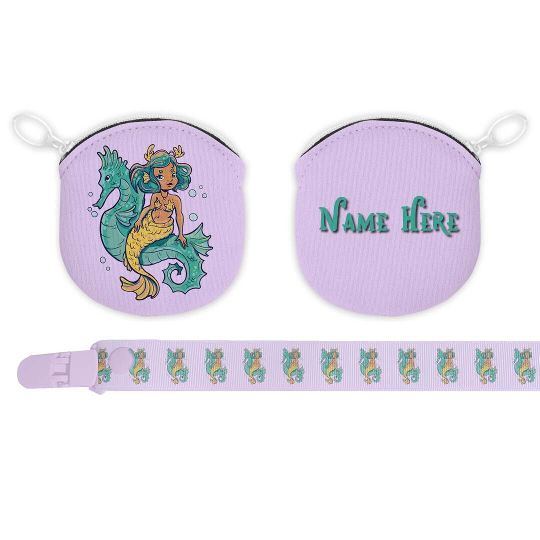 Mermaid on Seahorse Paci Pouch and Strap - Plain Adult Sized Pacifier ...