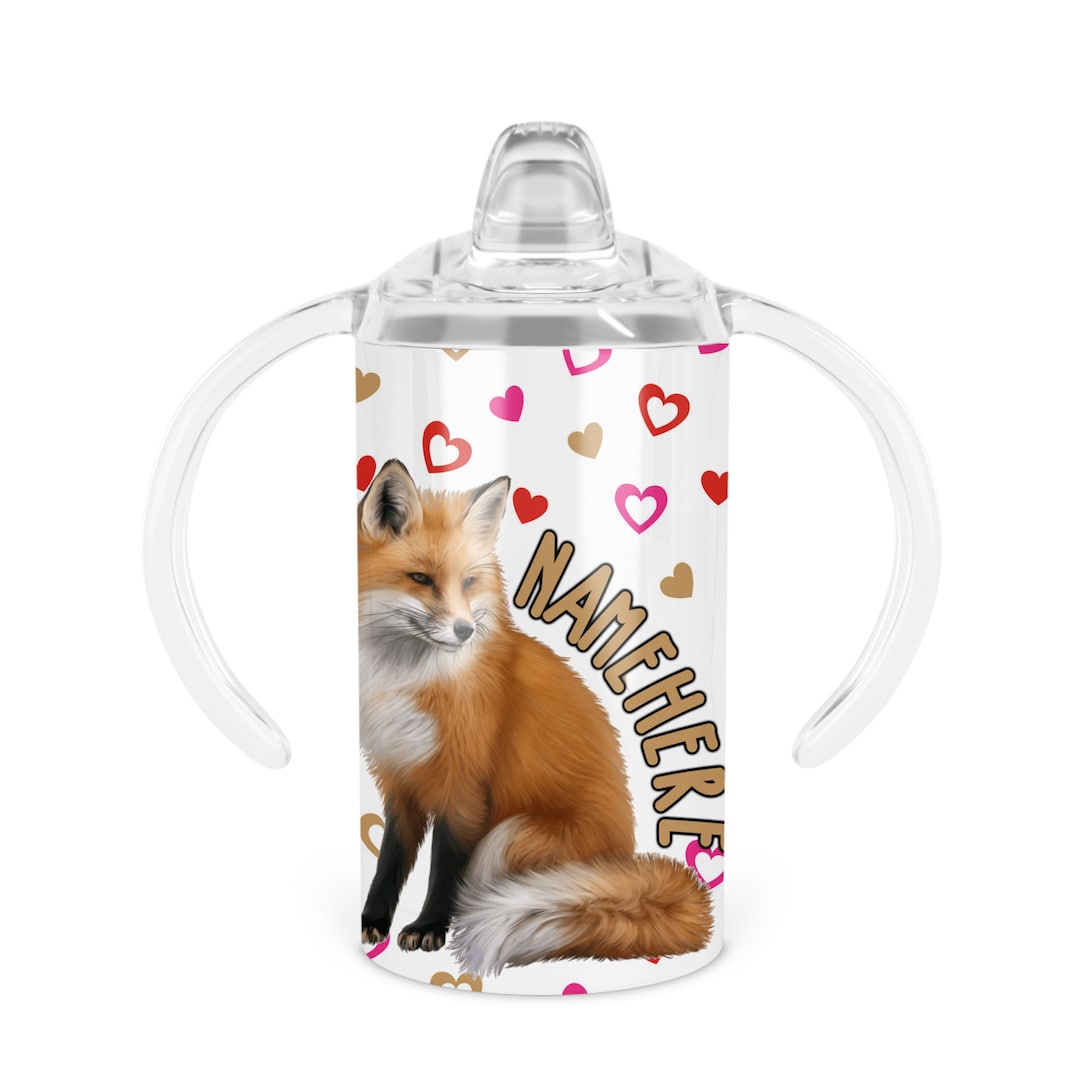 Personalized Fox and Hearts Sippy Cup - Includes Sippy Lid With Handles ...