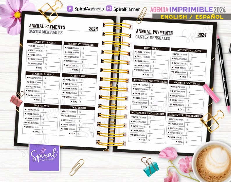 AGENDA 2024 IMPRIMIBLE / agenda 2024 en español e ingles / agenda con ...