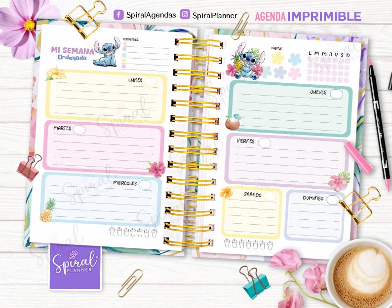 AGENDA en INGLES - Stitch Perpetua, sin fechar, Fechas editables - Etsy ...
