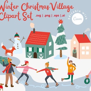 Winter Christmas Village Clipart Set, Holiday Season Clipart, Winter ...