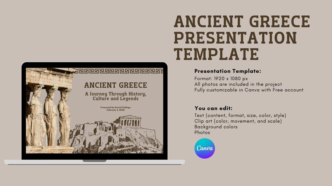 Ancient Greek Presentation Template | Canva Model for Schools and ...