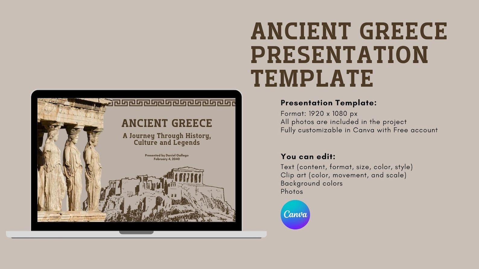 Ancient Greek Presentation Template | Canva Model for Schools and ...