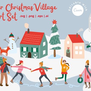 Winter Christmas Village Clipart Set, Holiday Season Clipart, Winter ...