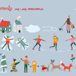 Winter Christmas Village Clipart Set, Holiday Season Clipart, Winter ...