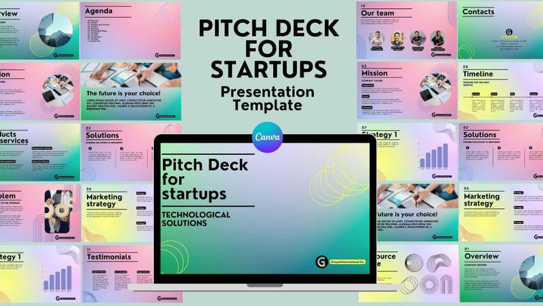 Pitch Deck Presentation Template | Professional Canva Model for ...