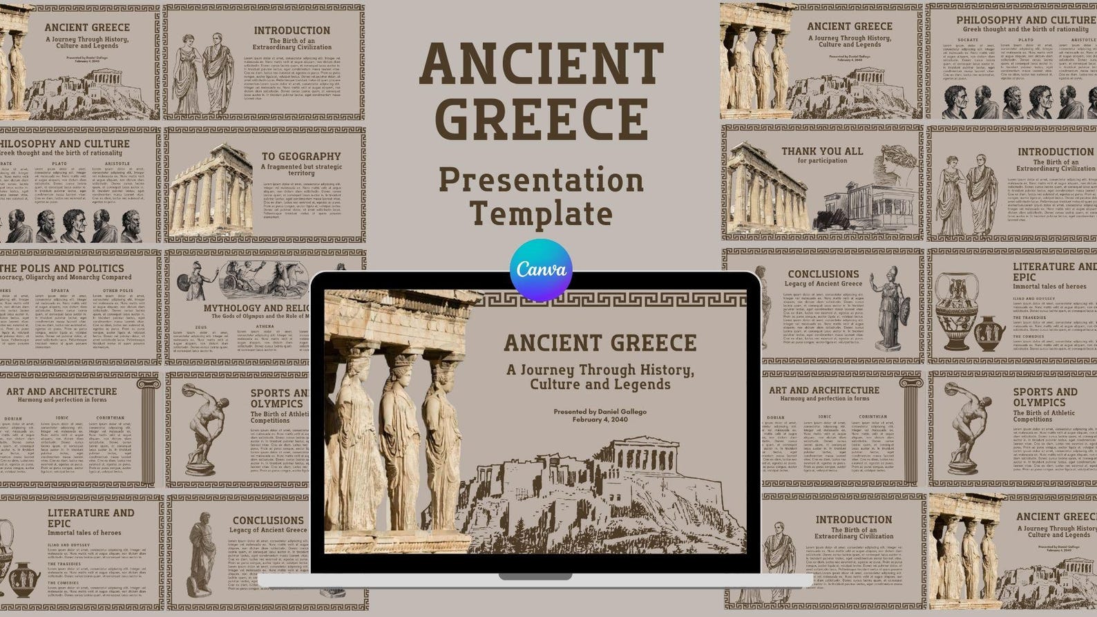 Ancient Greek Presentation Template | Canva Model for Schools and ...