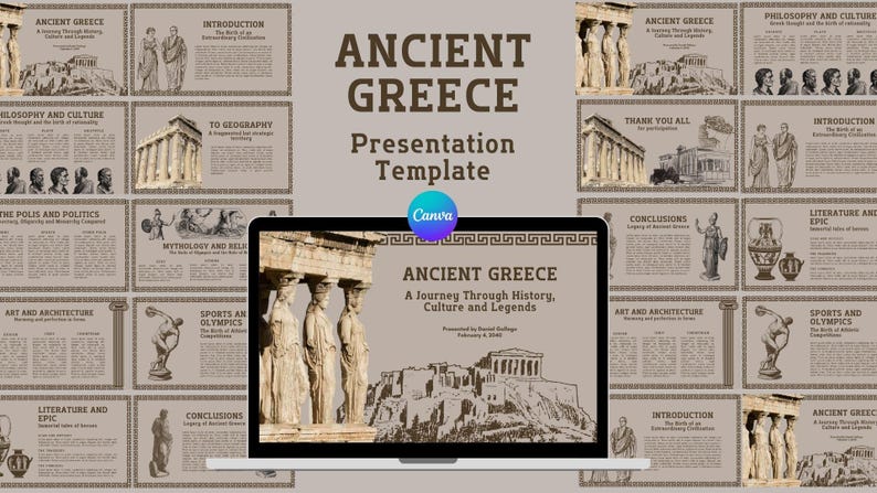 Ancient Greek Presentation Template | Canva Model for Schools and ...