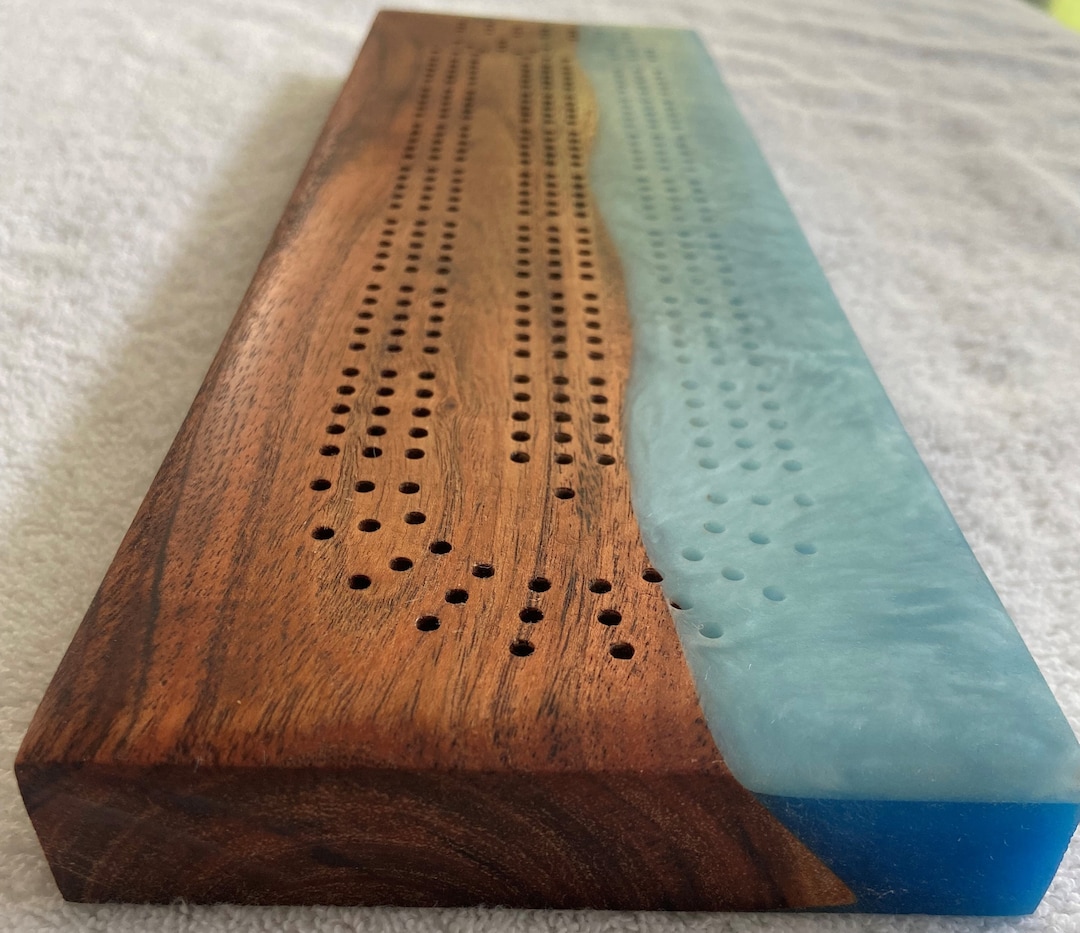Hardwood Epoxy Cribbage Board With a Pale Turquoise Epoxy Resin - Etsy