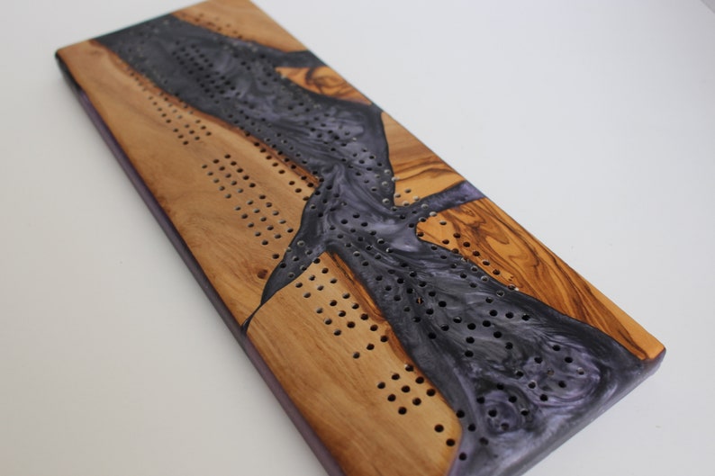 Uniquely Designed Cribbage Board With Amethyst Epoxy Resin - Etsy
