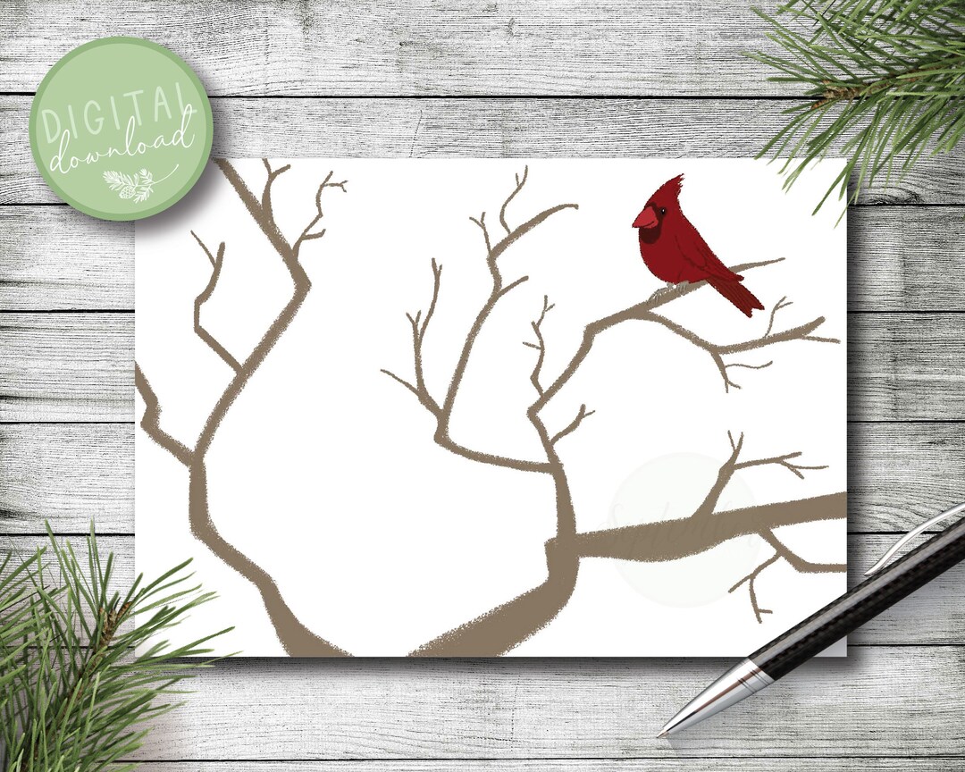 Cardinal Bird Card // Digital Christmas Card // Printable Holiday Card ...