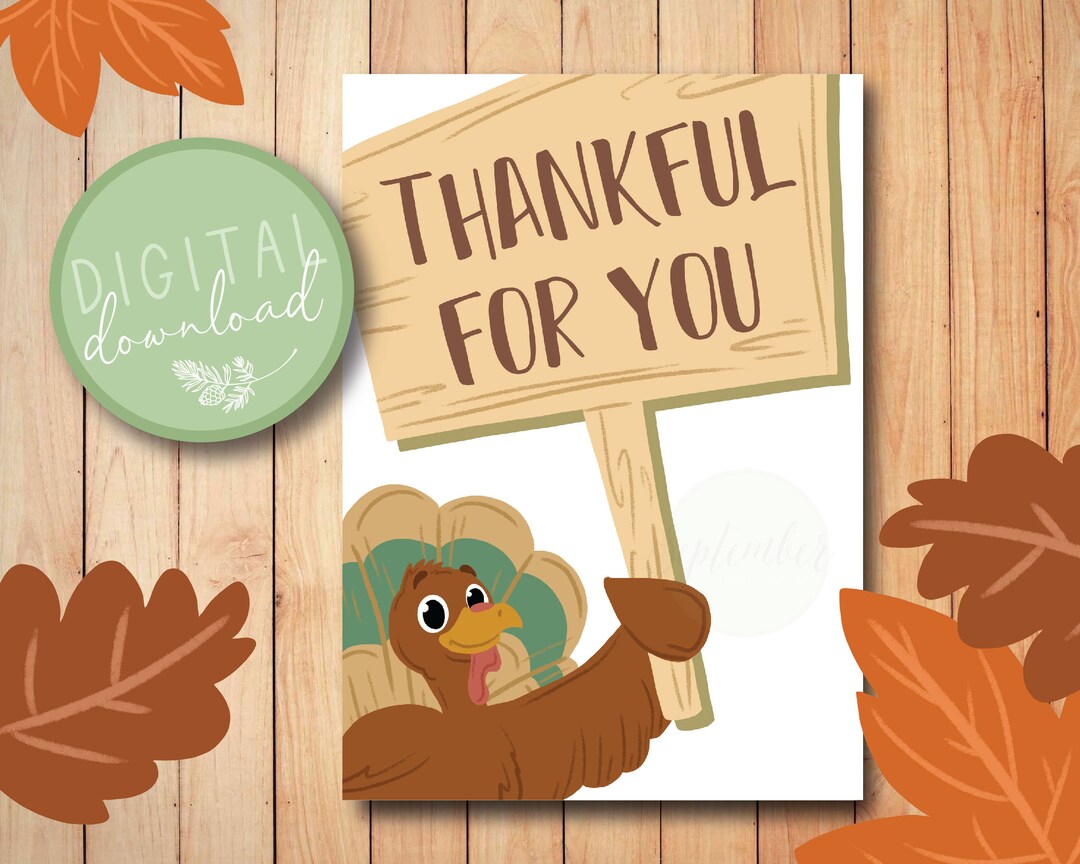 Thankful for You Printable Card // Cute Thanksgiving Card // Printable ...