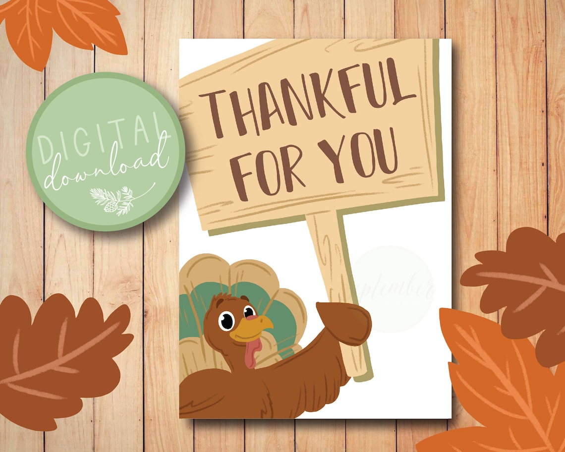 Thankful for You Printable Card // Cute Thanksgiving Card // Printable ...
