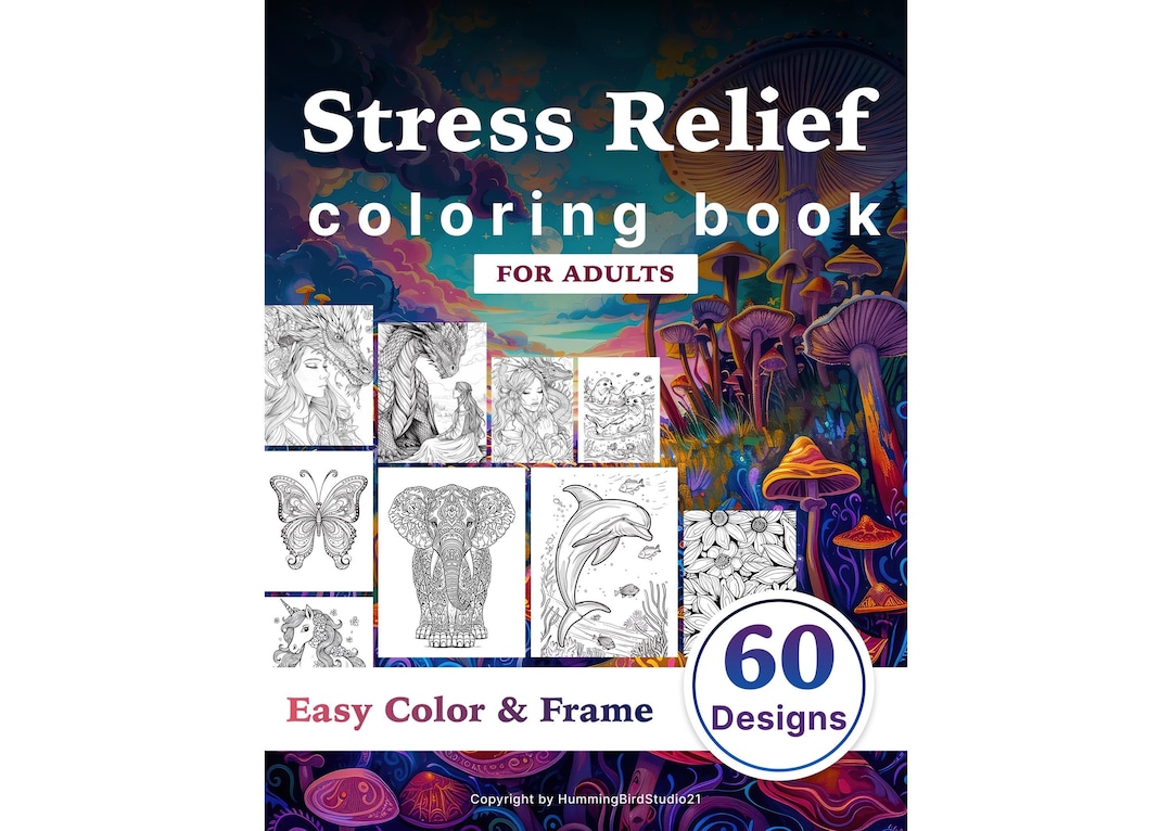 Stress Relief Adult Coloring Pages: Animals, Landscapes, Flowers ...