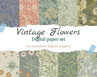 Liberty Style Seamless Floral Digital Paper, Fabric, Scrapbook ...