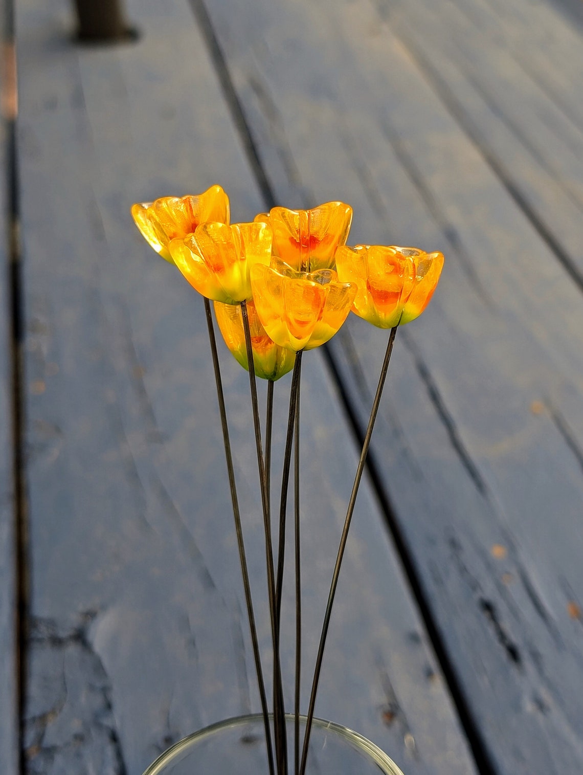 Translucent Yellow With Green Glass Flowers, Decorative Flowers ...