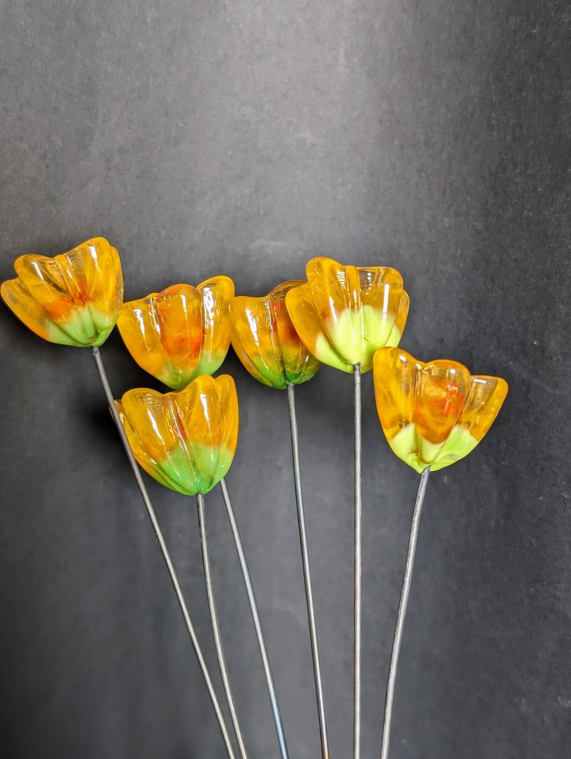 Translucent Yellow With Green Glass Flowers, Decorative Flowers ...