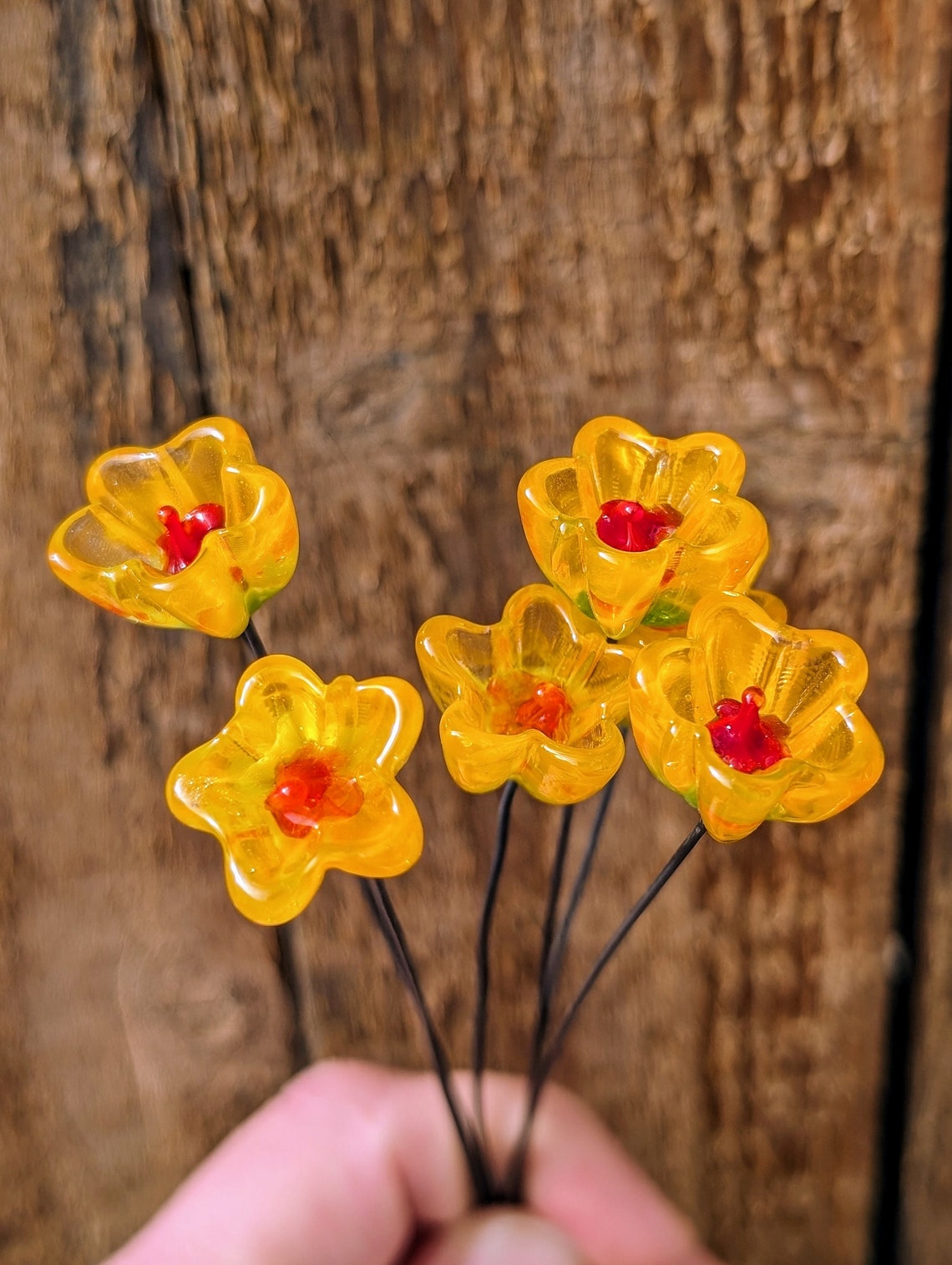 Translucent Yellow With Green Glass Flowers, Decorative Flowers ...