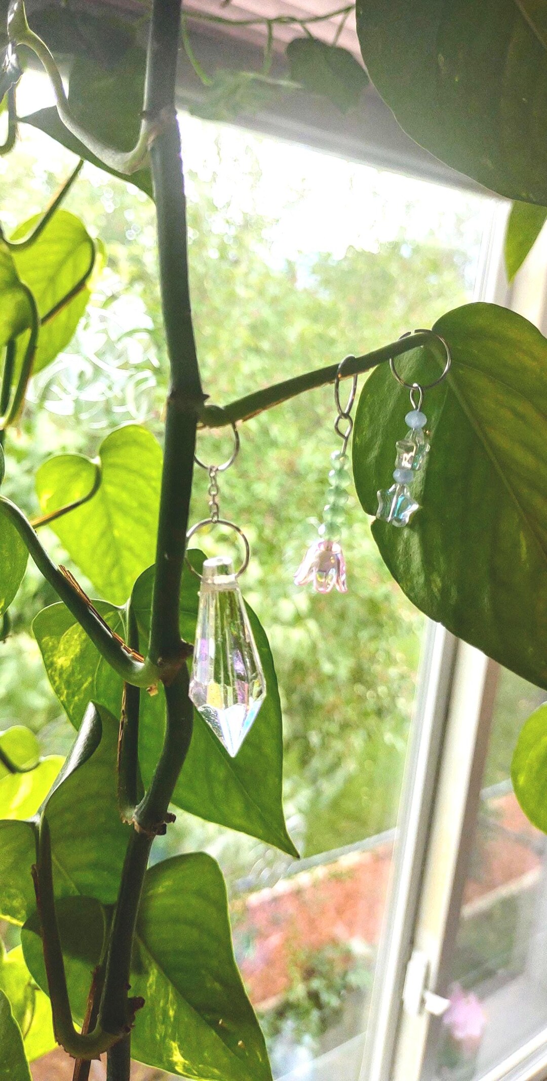 Crystal Prism Set of 3 Hanging Plant Charms, Flower Crystal Suncatcher ...