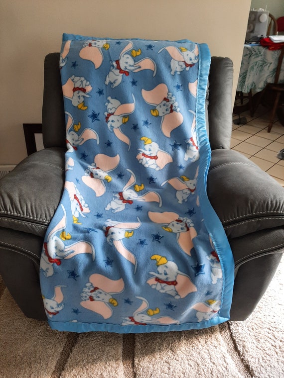 Dumbo the Elephant Kids Fleece Blanket With a Baby Blue Satin - Etsy
