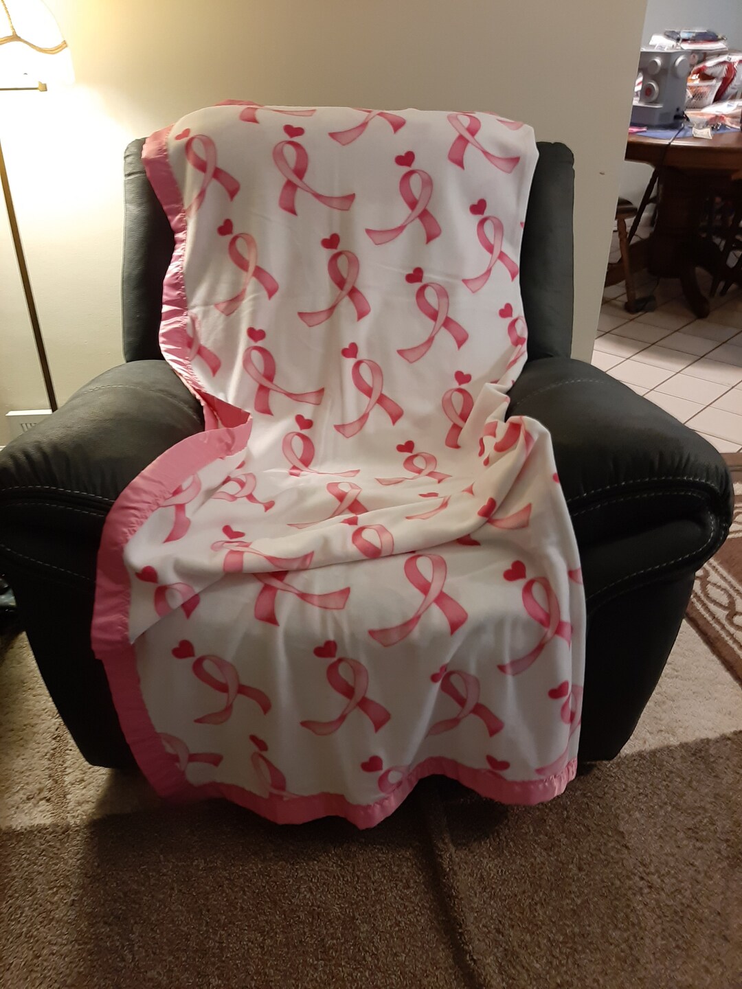 Breast Cancer Pink Ribbons and Pink Hearts , Adult Fleece With a ...