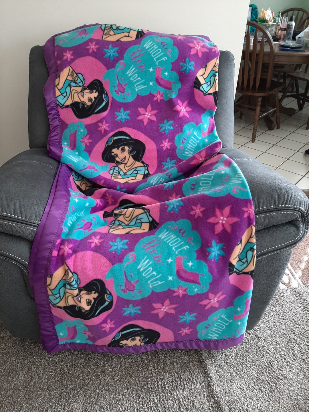 Disney Jasmine, Kids Fleece Blanket With Matching Purple Satin Trim - Etsy