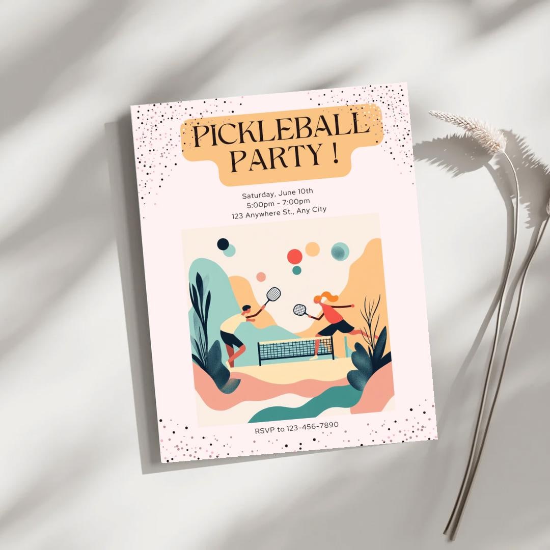 Editable Pickleball Party Invitation Canva Template L Pastel Abstract ...