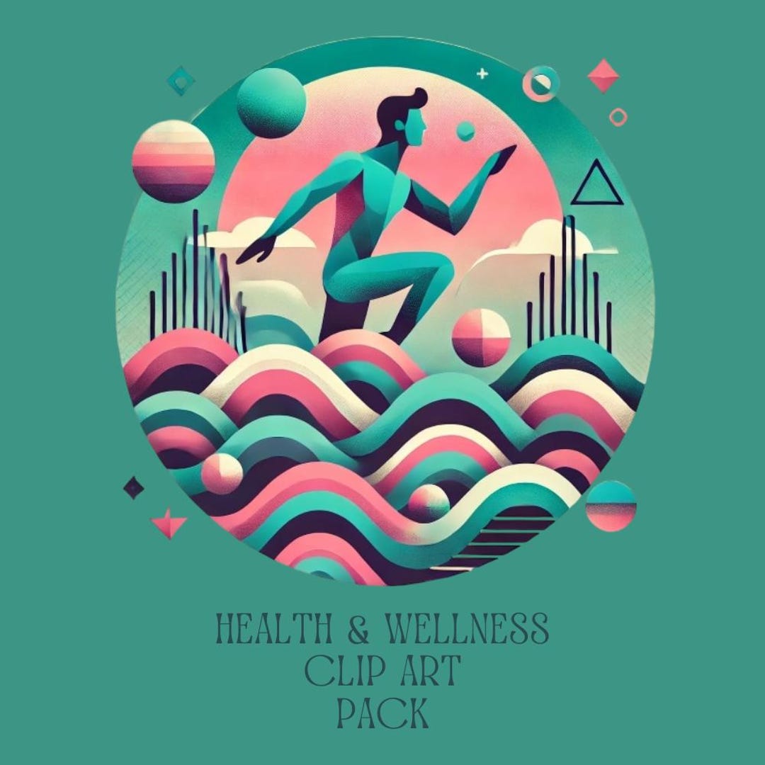Health and Wellness Clip Art Pack | Retro Pastel Yoga & Aqua Therapy ...