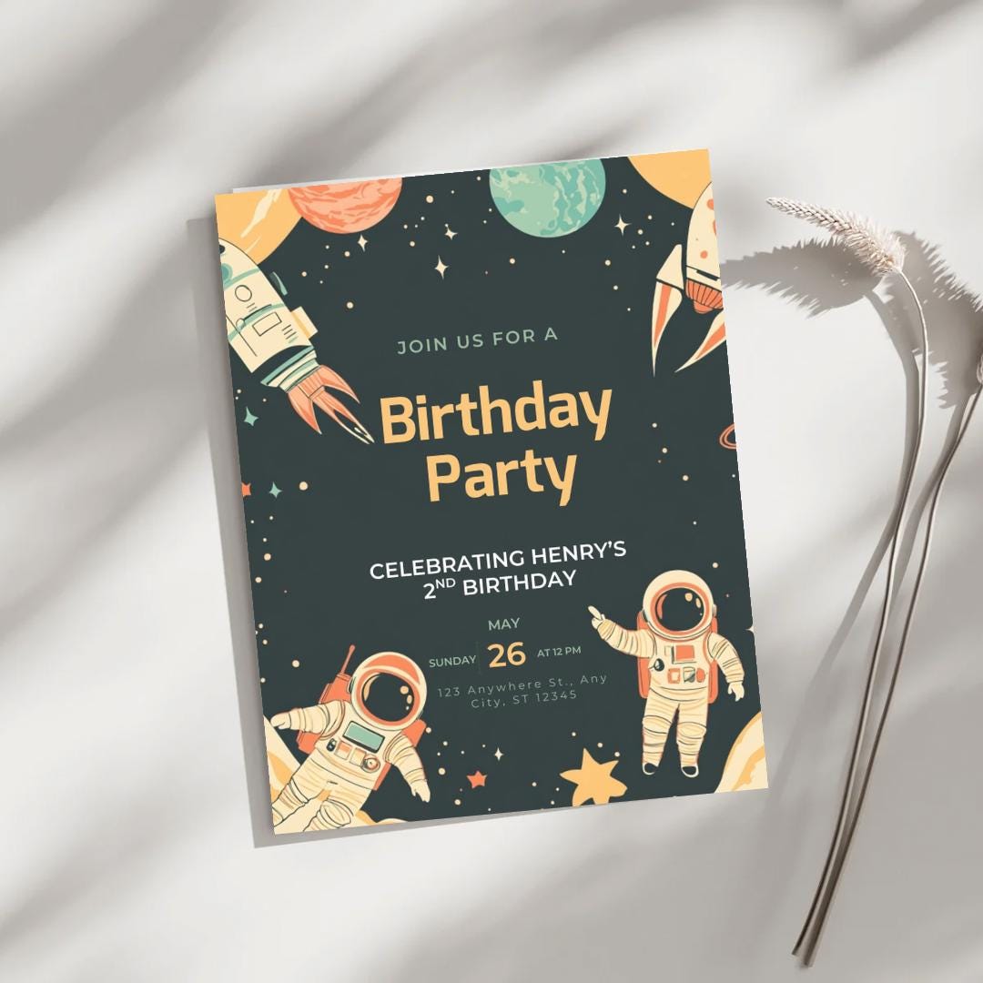 Editable Astronaut Birthday Invitation: Rocket Theme (canva Download ...