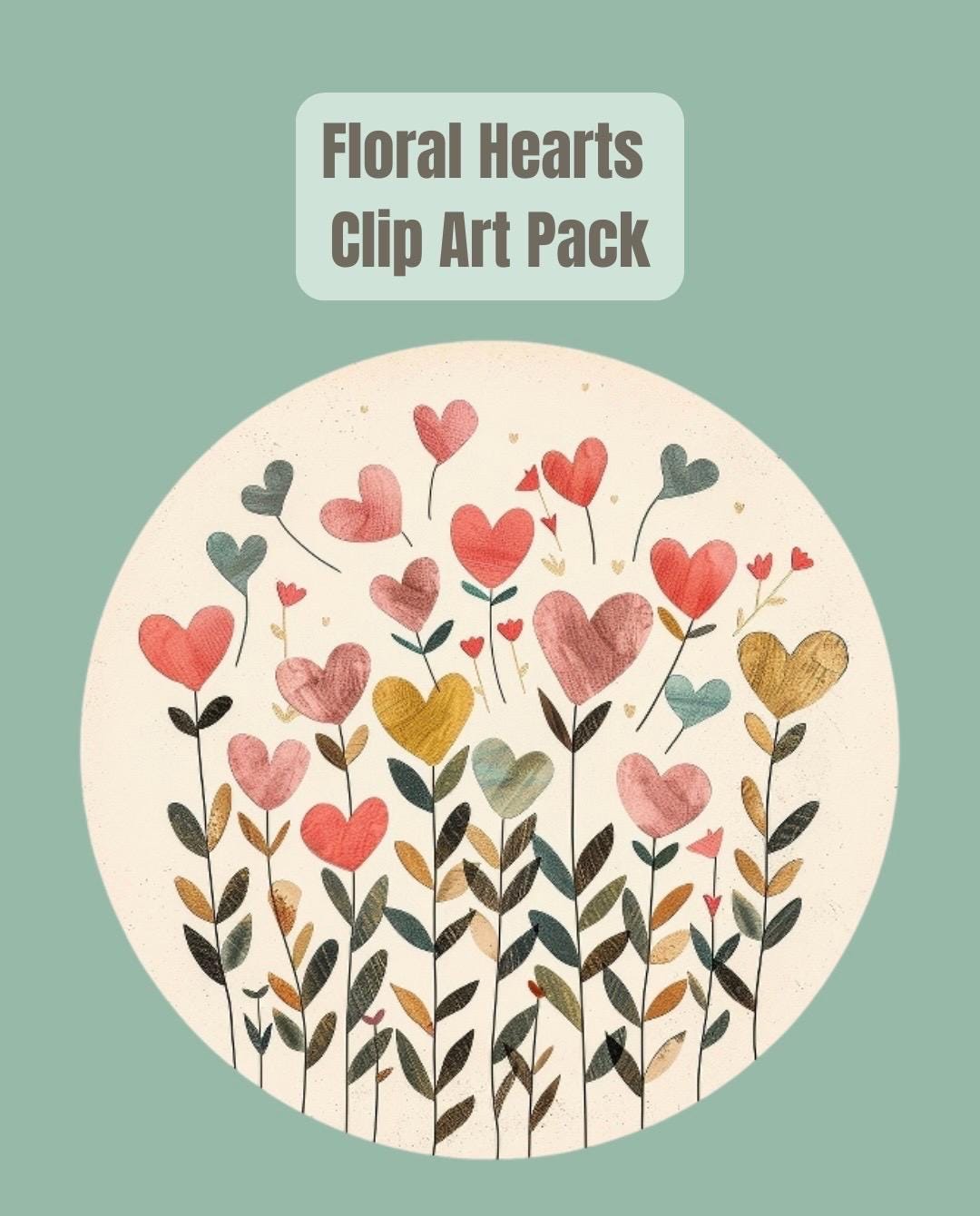 Boho Pastel Floral Heart Clip Art | Abstract Cottagecore Valentine’s ...