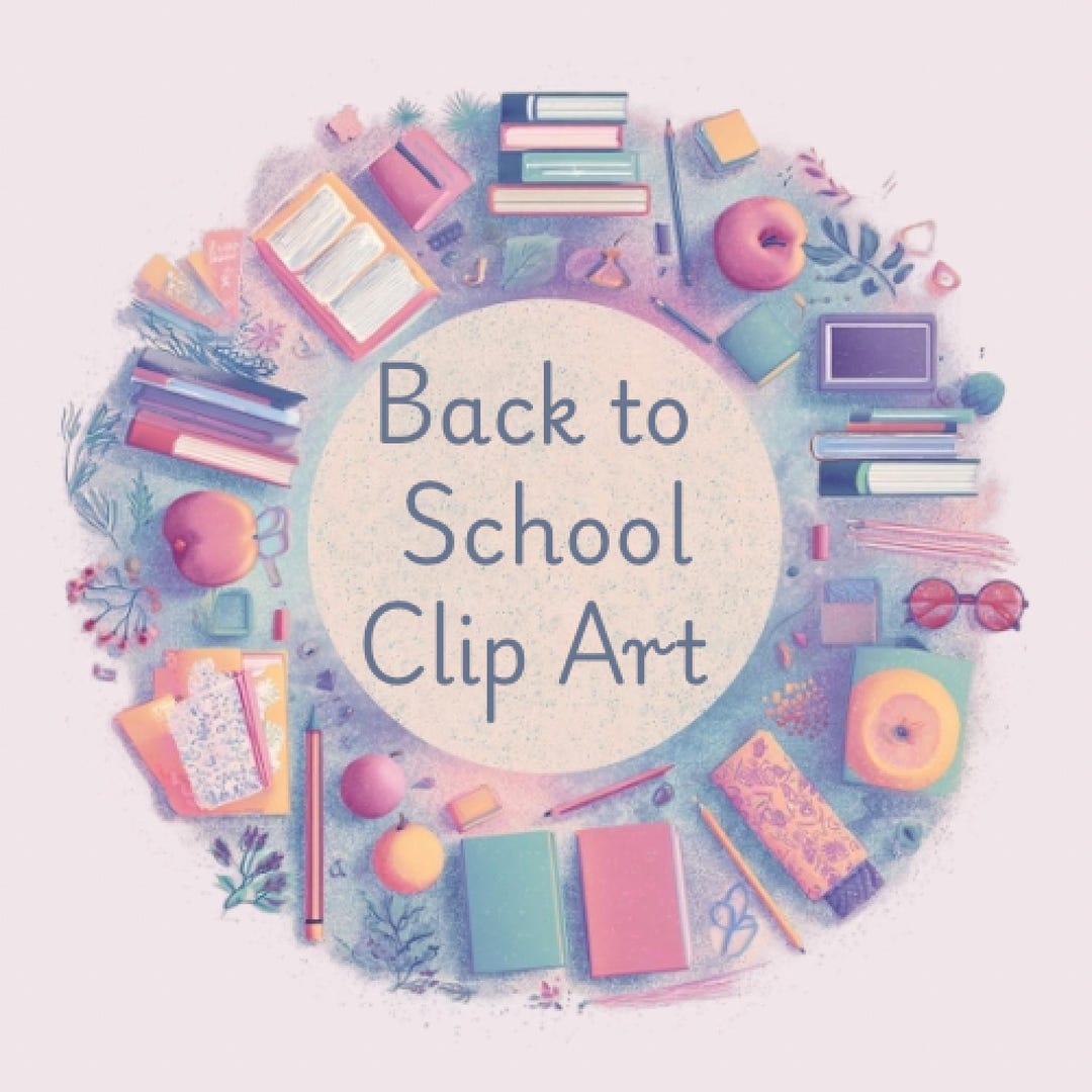 Pastel School Supplies Clip Art: Teacher Planner Stickers (5 Pngs ...